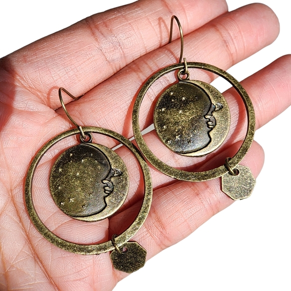 Boheme | Jewelry | Bronze Celestial Moon Earrings Gypsy Flower Child ...